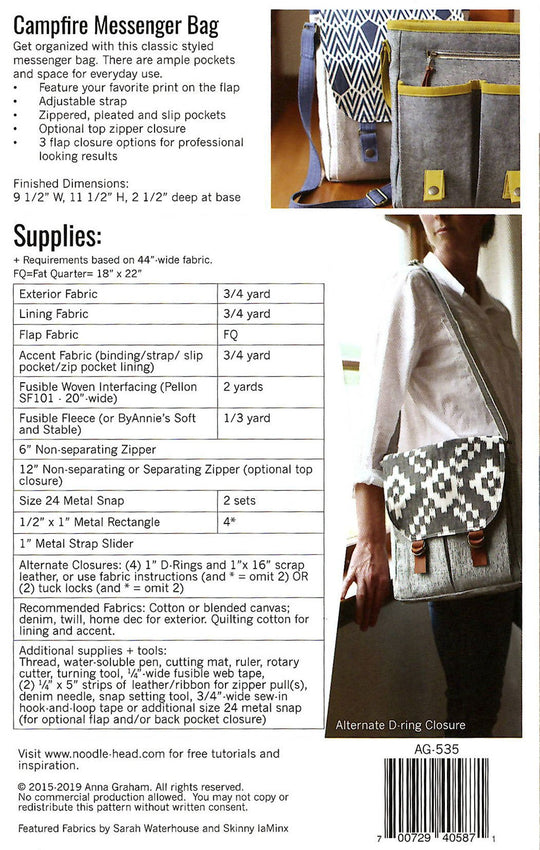 Noodlehead - Campfire Messenger Bag Pattern – Threaded Lines